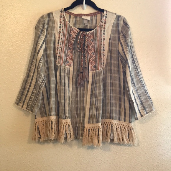 Knox Rose | Tops | Knoc Rose Boho Tassle Fringes Stripes Boho | Poshmark